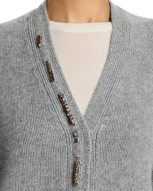 Fabiana Filippi Wool Blend Rhinestone Cropped Cardigan