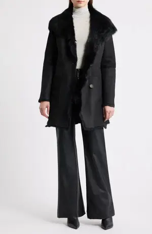 HISO Genuine Shearling Coat With Spread Collar