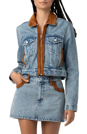 Blanknyc Faux Suede Trim Denim Trucker Jacket - Rodeo Drive