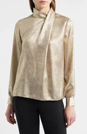Elie Tahari Jaden Metallic Silk-blend Top
