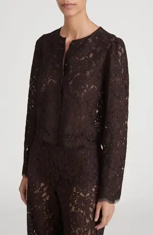 FRAME Sheer Lace Button-up Shirt - Deep Ruby