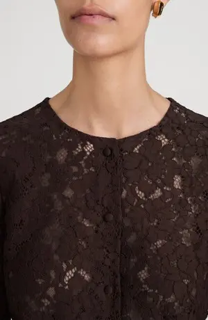 FRAME Sheer Lace Button-up Shirt - Deep Ruby