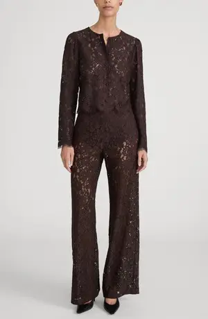 FRAME Sheer Lace Button-up Shirt - Deep Ruby