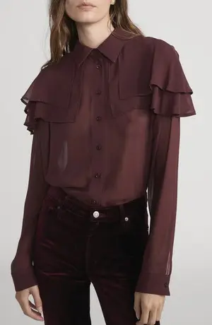 FRAME Silk Cape Shirt - Cabernet