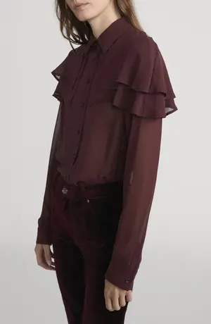 FRAME Silk Cape Shirt - Cabernet