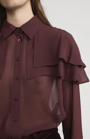 FRAME Silk Cape Shirt - Cabernet