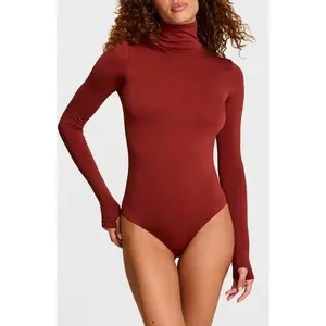 Commando Prima Ballet Turtleneck Long Sleeve Thong Bodysuit - Brick