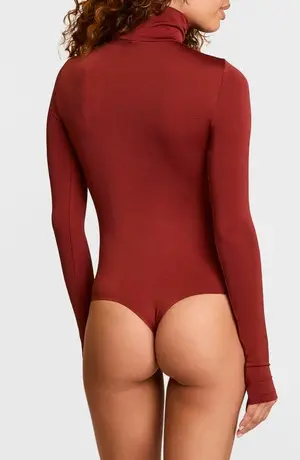 Commando Prima Ballet Turtleneck Long Sleeve Thong Bodysuit - Brick