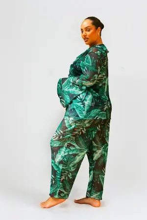 FASHION-SZN CURVE Palm Print Wide Leg Pants