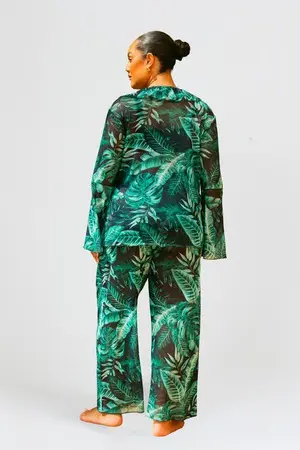 FASHION-SZN CURVE Palm Print Wide Leg Pants