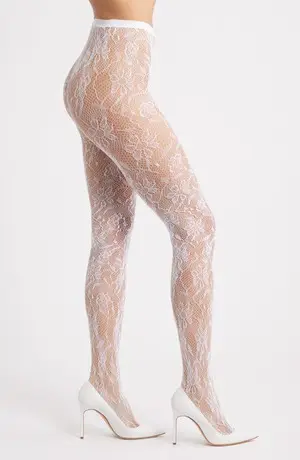 HIGH HEEL JUNGLE Venise Lace Fishnet Tights - White