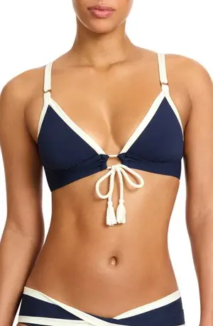 Robin Piccone Tierna Triangle Bikini Top - Navy/cream