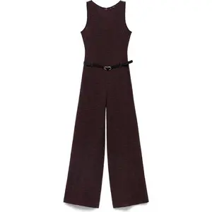 Mango Belted Sleeveless Jumpsuit - Wine