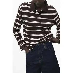 Mango Stripe Long-sleeve Polo - Brown