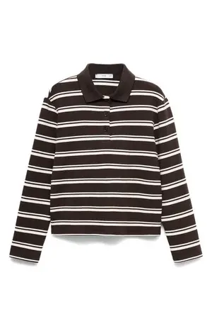 Mango Stripe Long-sleeve Polo - Brown