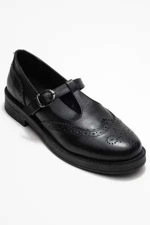 FOREVER & ALWAYS SHOES Leather Strap Loafers - Black Leather