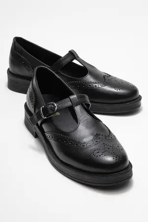 FOREVER & ALWAYS SHOES Leather Strap Loafers - Black Leather