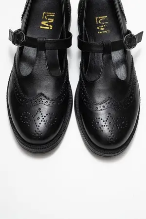 FOREVER & ALWAYS SHOES Leather Strap Loafers - Black Leather