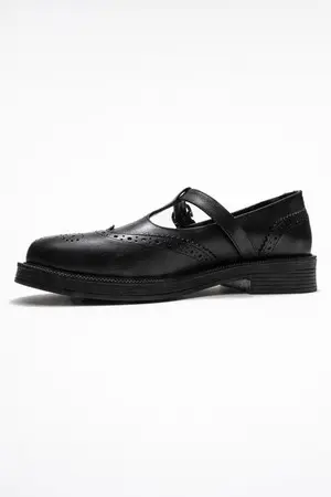 FOREVER & ALWAYS SHOES Leather Strap Loafers - Black Leather