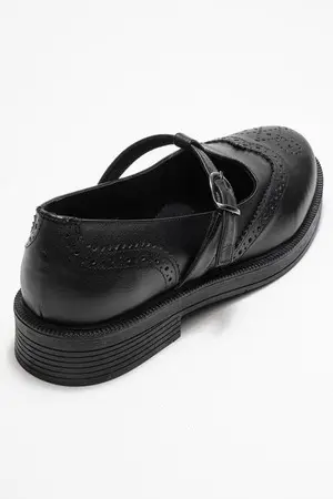 FOREVER & ALWAYS SHOES Leather Strap Loafers - Black Leather