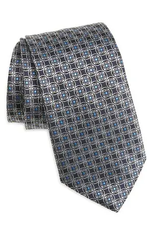 Canali Medallion Print Silk Neck Tie - Dark Blue