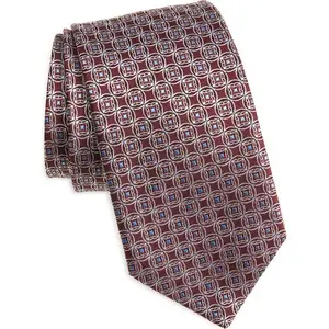 Canali Medallion Print Italian Silk Tie - Dark Red