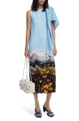 Desigual Landscape Plissé Shift Midi Dress