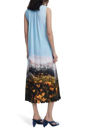 Desigual Landscape Plissé Shift Midi Dress