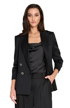TAHARI ASL Double-breasted Crinkle Satin Blazer