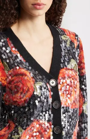 Farm Rio Latin Roses Sequin Knit Cardigan
