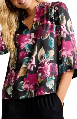 Tommy Bahama Floral Print Silk Top - Black