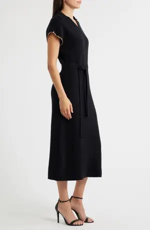 ZOE AND CLAIRE Chain Trim Tie Belt Midi Dress