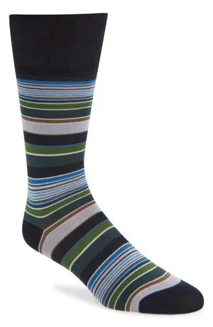 Paul Smith Leonardo Striped Silk Blend Dress Socks - Navy