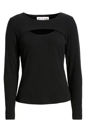 CITY BLUES Cutout Rib Top - Black