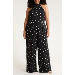 SUGARLIPS Kaline Polka Dot Jumpsuit - Ivory-black-dot