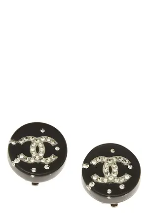Chanel Button Earrings - Black