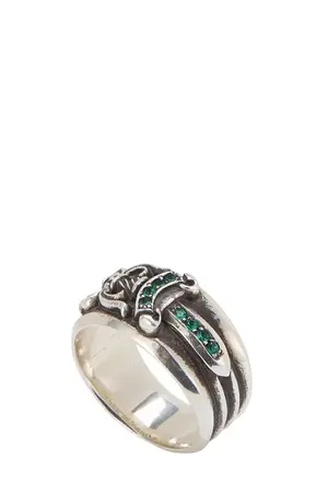 Chrome Hearts Sterling Emerald Dagger Ring - Silver