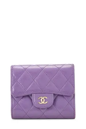 Chanel Lambskin Classic Flap Compact Wallet - Purple