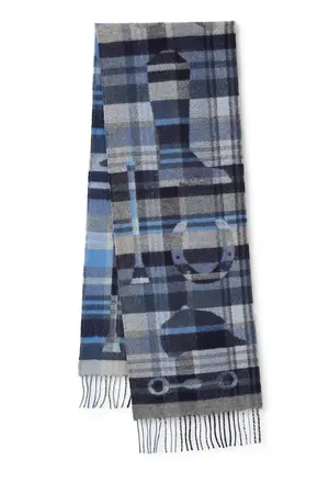 Hermès Plaid Monogram Cashmere Scarf - Blue