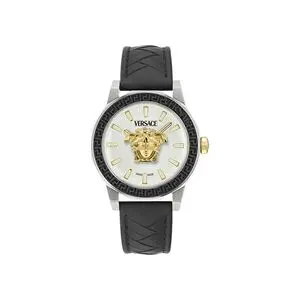 Versace Medusa Deco Leather Stainless Steel Watch - Silver