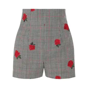 Versace Rose Embroidered Check Print Shorts