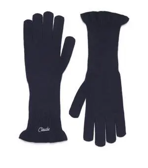 Claudie Pierlot Cashmere-blend Gloves With Logo - Blue