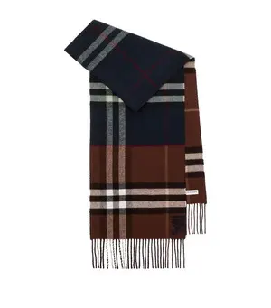 Burberry Cashmere Contrast Check Scarf Blue