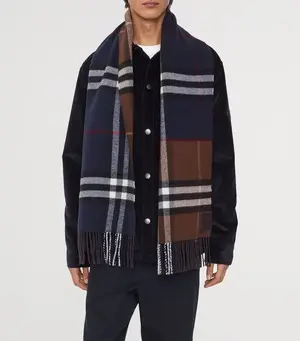 Burberry Cashmere Contrast Check Scarf - Blue