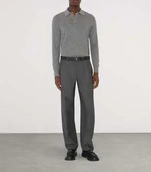 Burberry Wool Check-detail Long-sleeve Polo Shirt - Grey