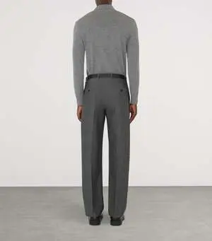 Burberry Wool Check-detail Long-sleeve Polo Shirt - Grey