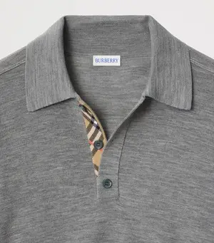 Burberry Wool Check-detail Long-sleeve Polo Shirt - Grey