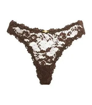 SKIMS Stretch Lace Dipped Thong - Brown