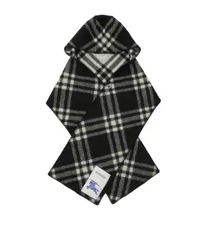 Burberry Wool Check Hooded Scarf - Black