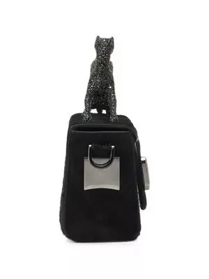 LANVIN Leather Crossbody Bag With Crystal-embellished Panther Handle - Black